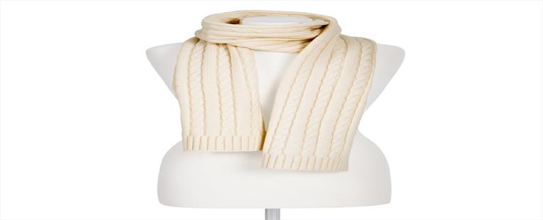 Mens Lambswool Cable Scarf Cream